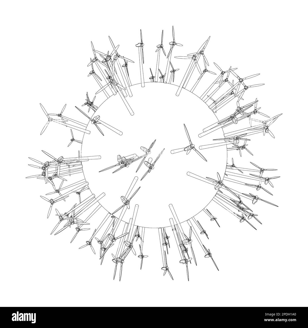 Electric wind turbines on round planet Stock Photo - Alamy