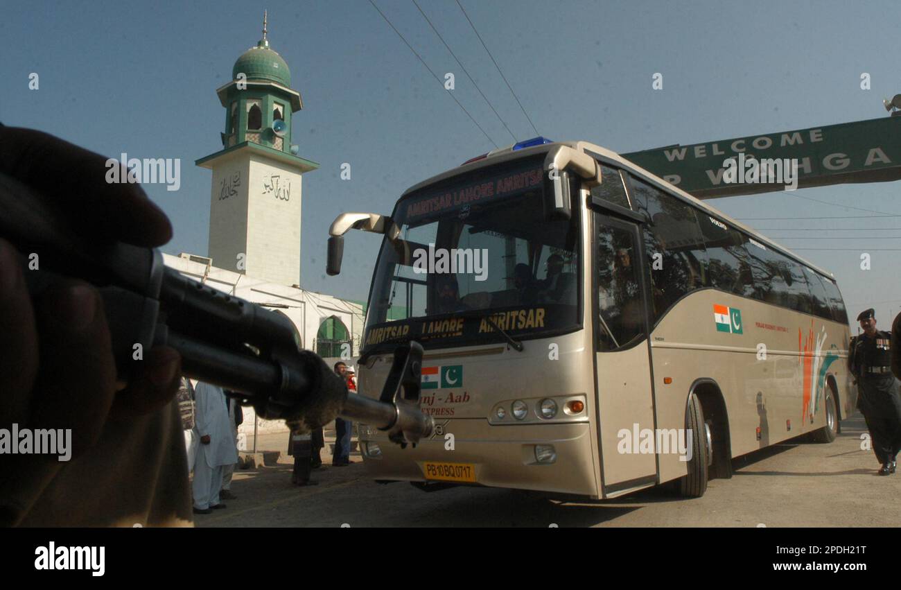 A Lahore-Amritsar bound trial passenger bus enters in Pakistan through ...