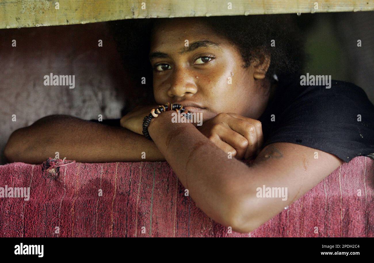 A young woman from Lolovoli village on the island of Ambae, part of the ...