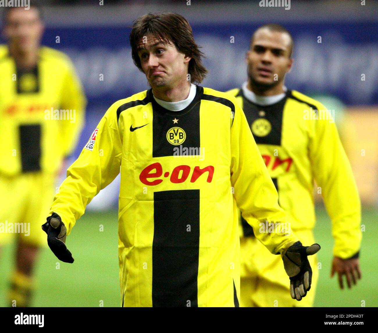 Dortmund's Czech player Tomas Rosicky reacts as he is redcarded during ...