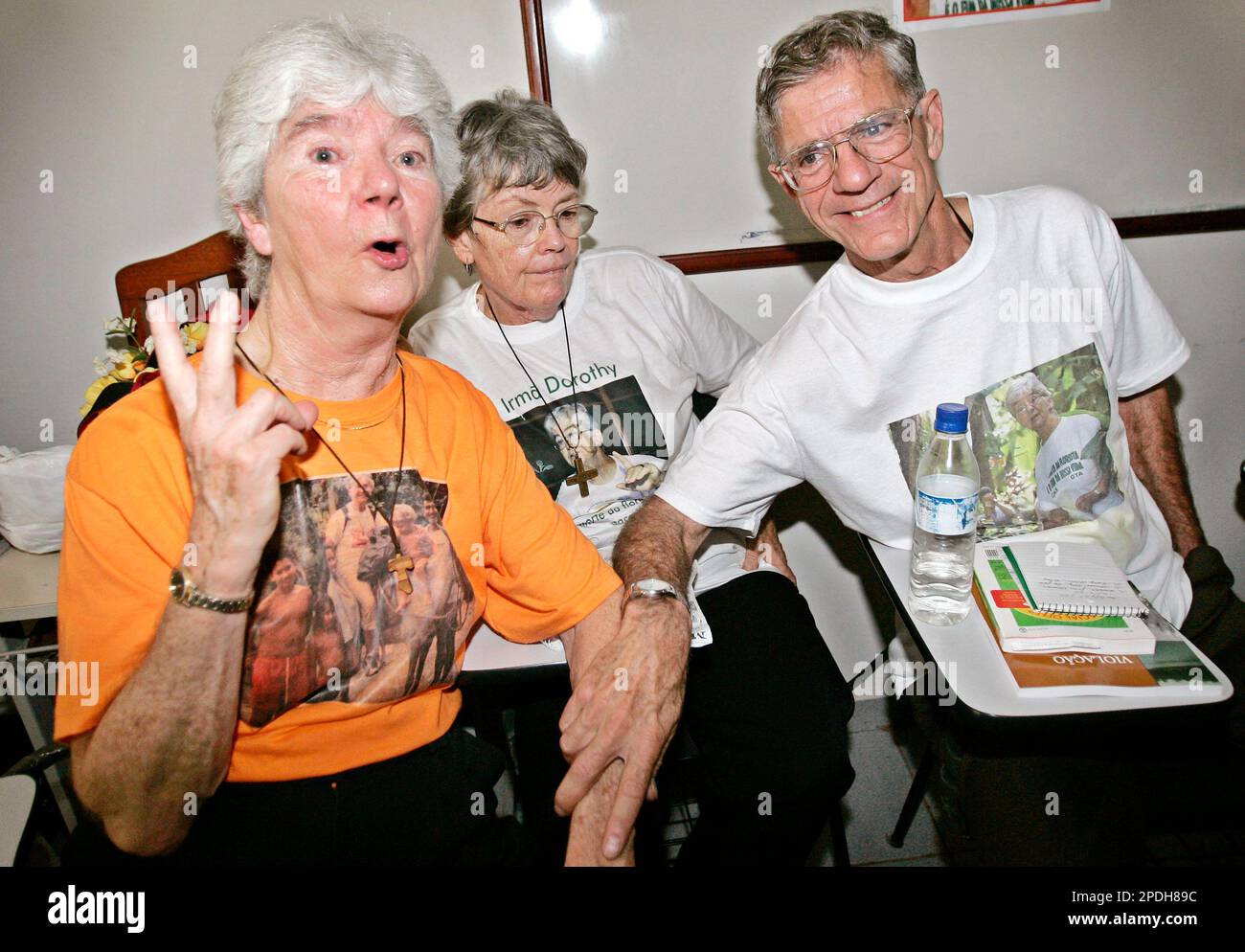 Margaret Stang, left, sister of nun Dorothy Stang gestures as her ...
