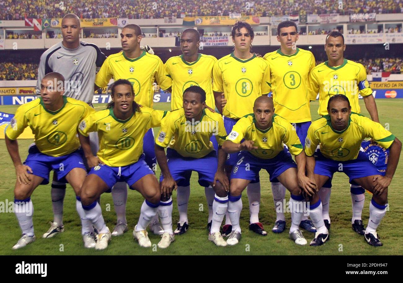 Brazil's starting eleven top row, from left: Dida, Adriano, Juan, Kaka ...