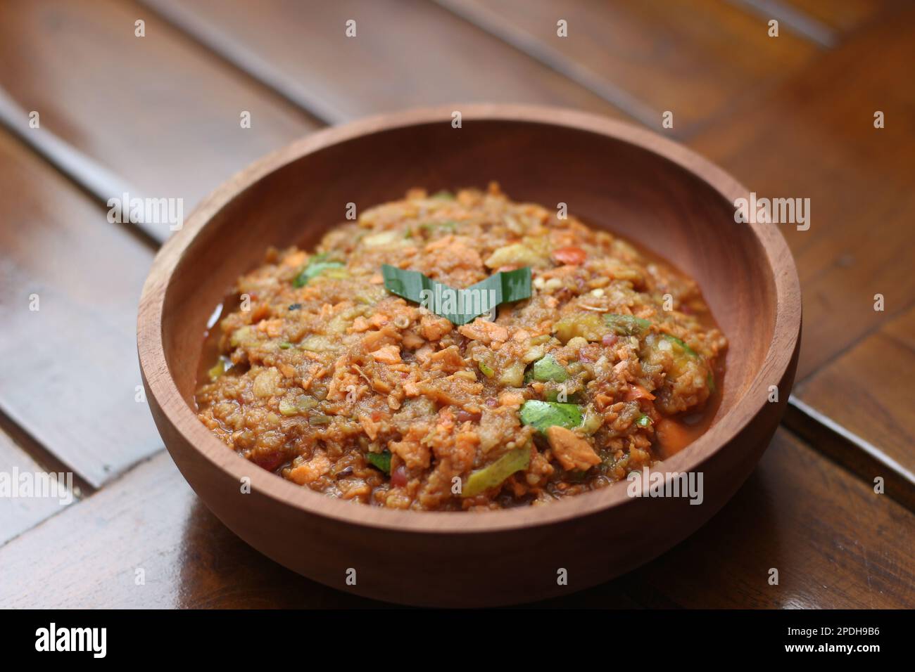 a close up Rujak Bebek or smashed fruit which is made from raw fruit ...