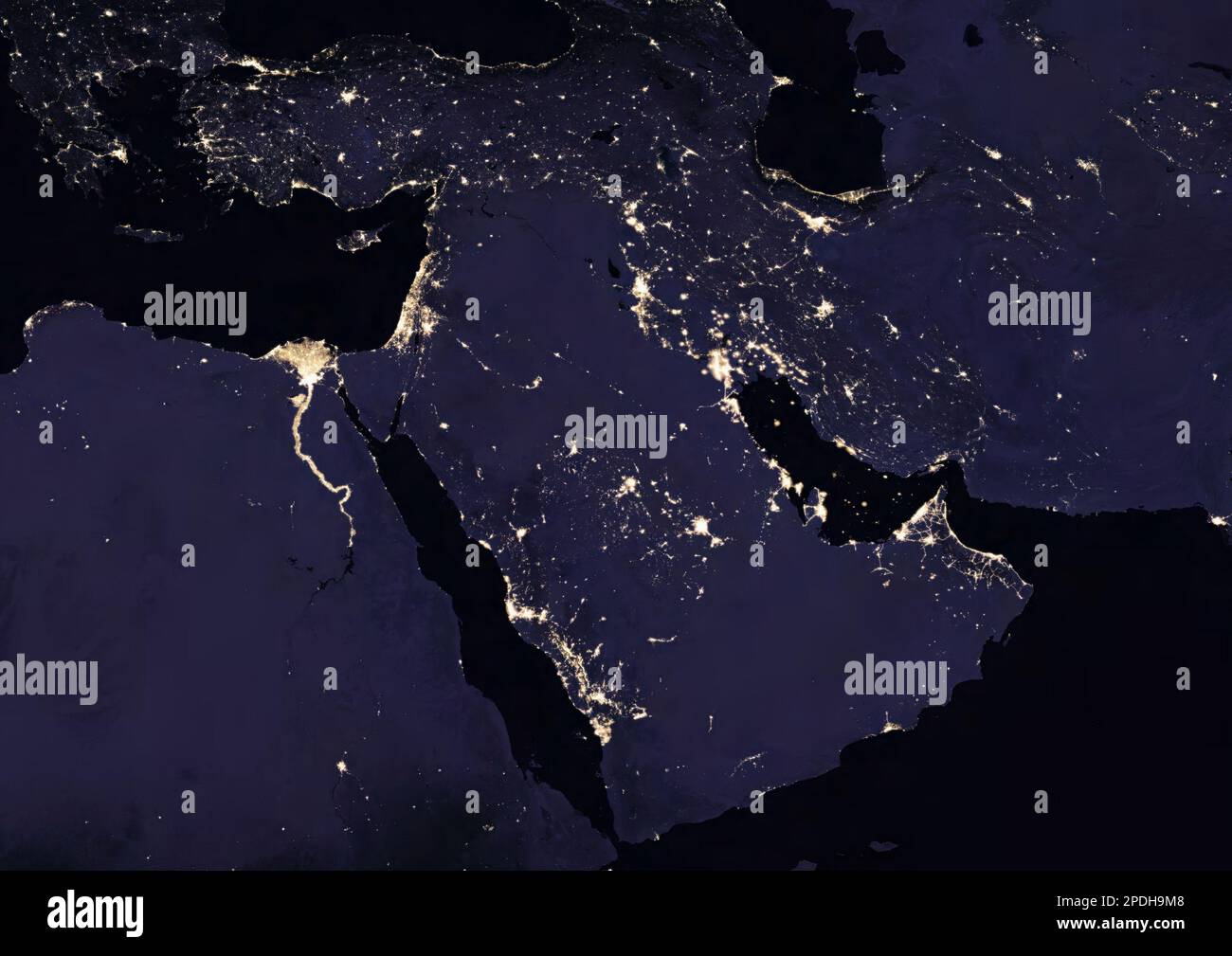 Middle East at night, satellite image Stock Photo - Alamy