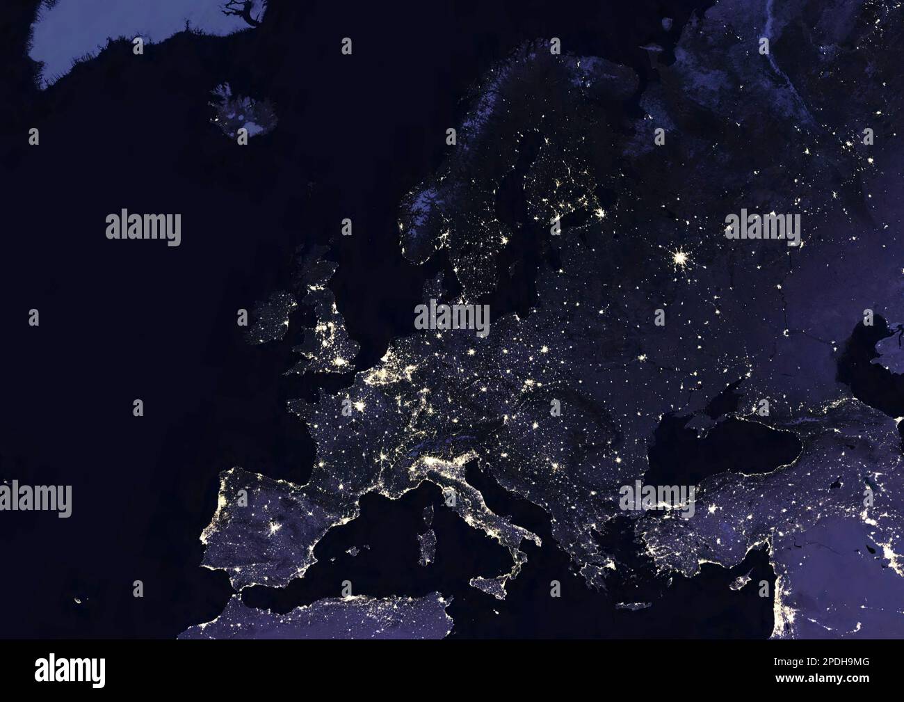 Europe at night, satellite image Stock Photo - Alamy
