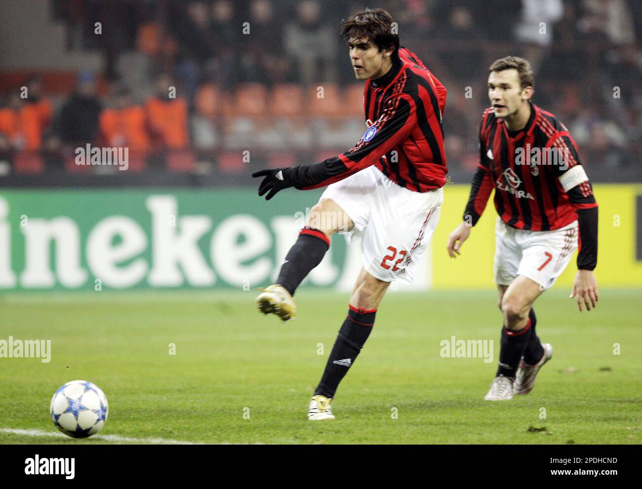 AC Milan Brazilian soccer star Kaka', left, scores as teammate Andriy ...