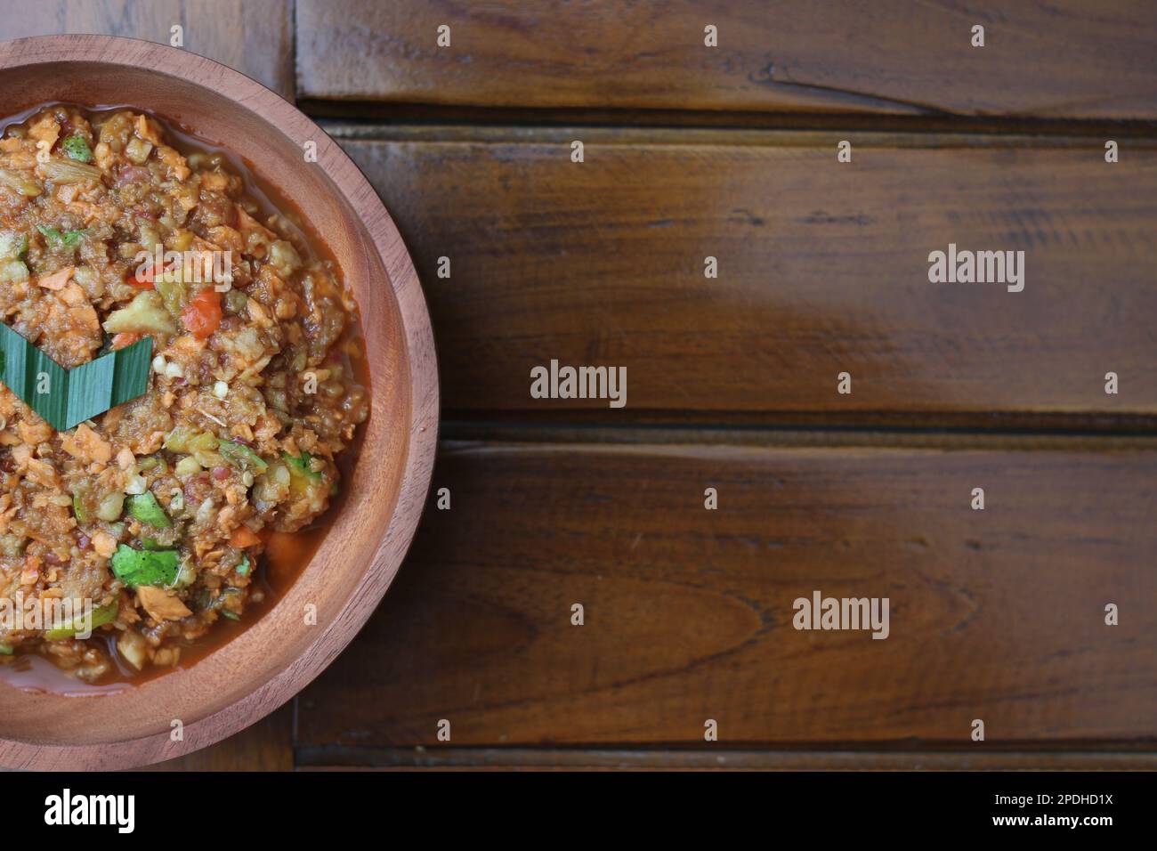 a close up Rujak Bebek or smashed fruit which is made from raw fruit ...