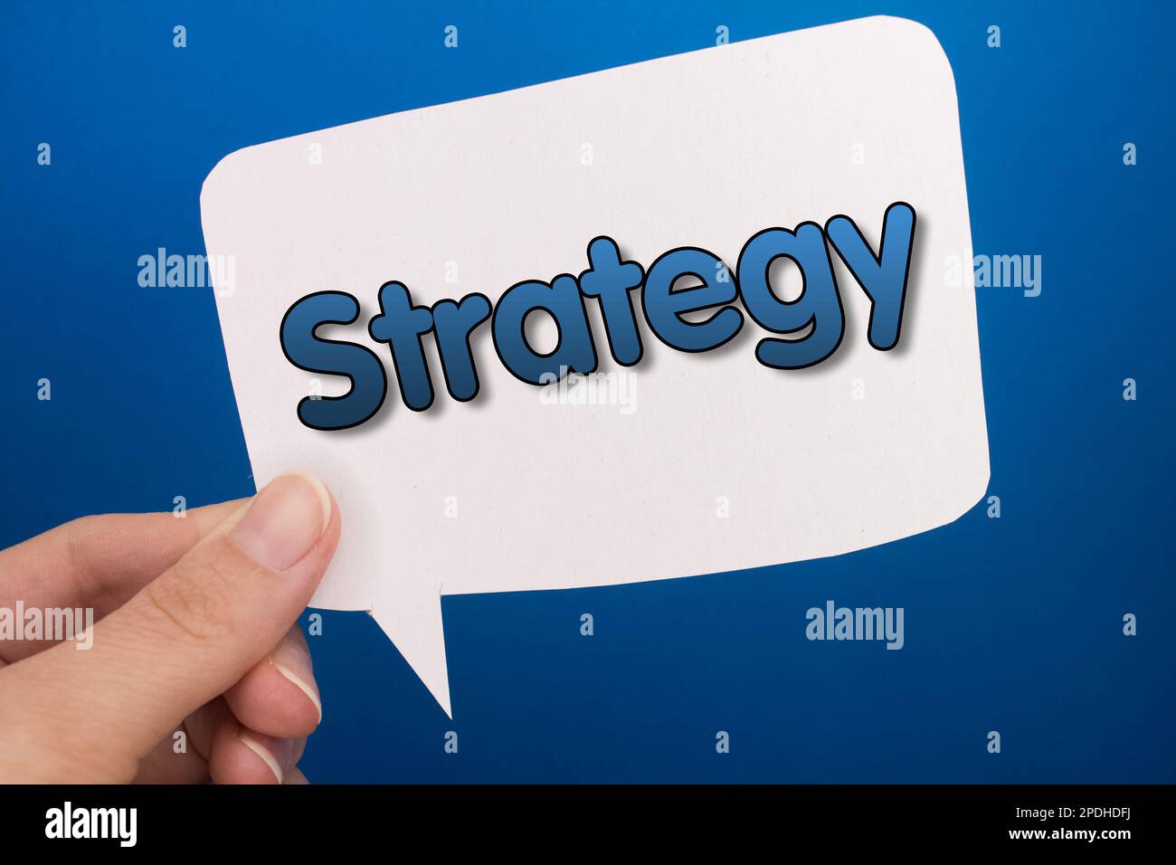 Speech bubble in front of colored background with Strategy text Stock ...