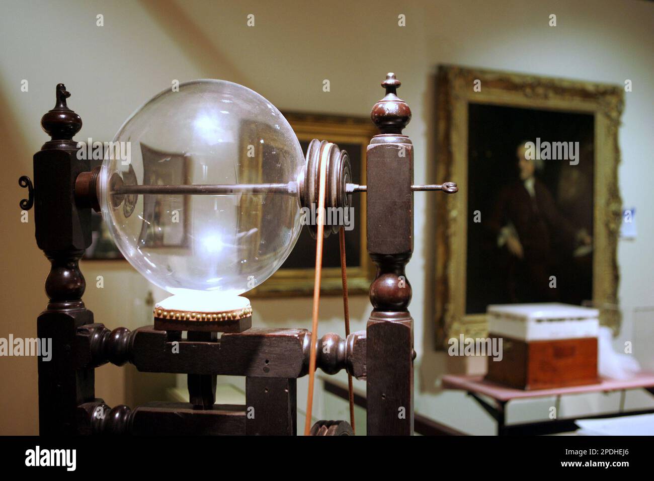 An electrostatic machine designed and owned by Benjamin Franklin is ...