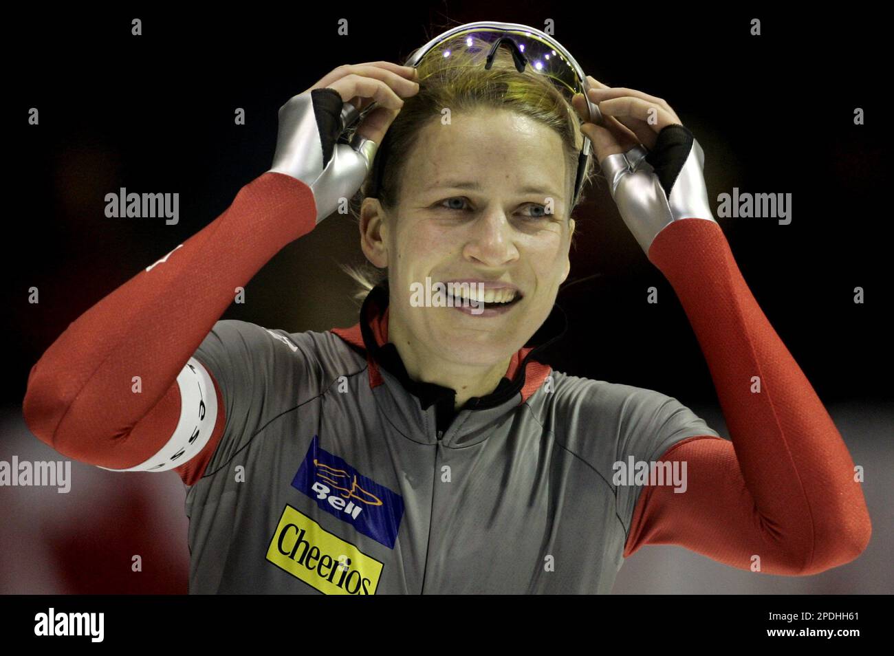 Kristina Groves of Canada reacts after the 1,500 meter event of the ISU ...