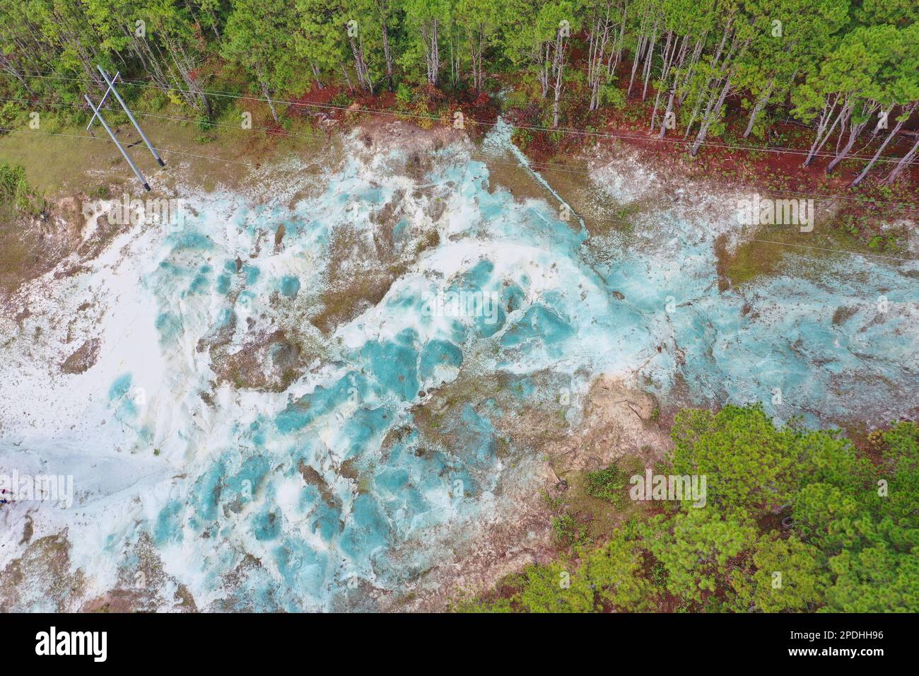 Bird's eye view drone shot over Blue Soil Hills in Sagada, Philippines ...
