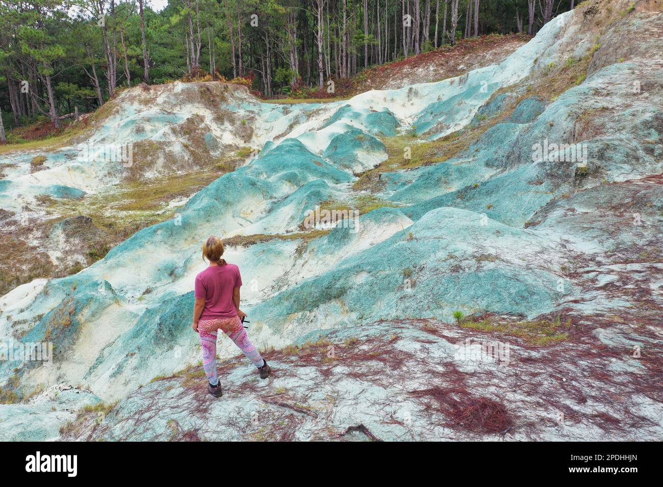 Panorama drone shot over the Blue Soil Hills in Sagada, Philippines ...