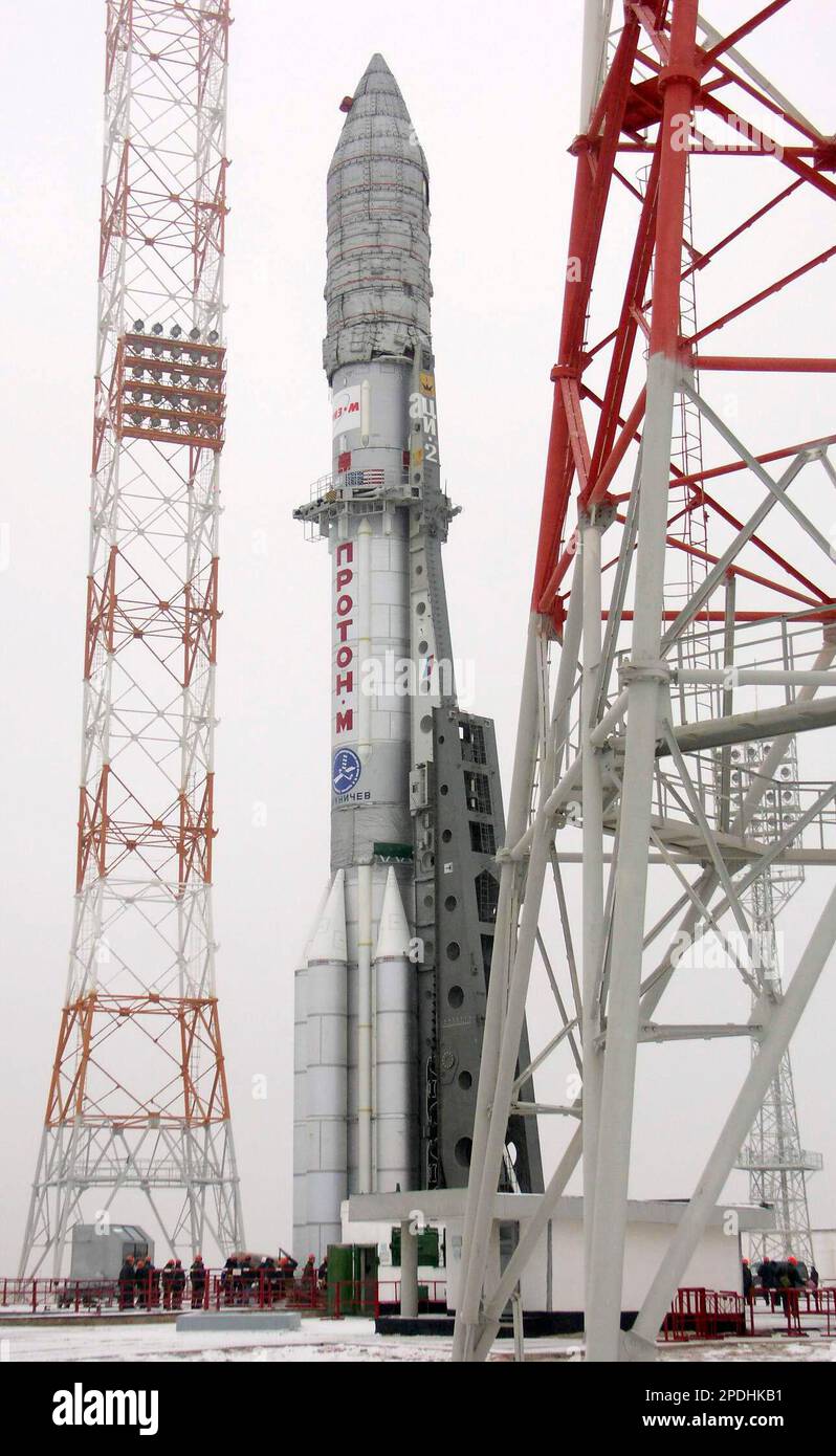 A Russian Proton-M booster with a U.S. built AMS-23/WorldSat satellite ...