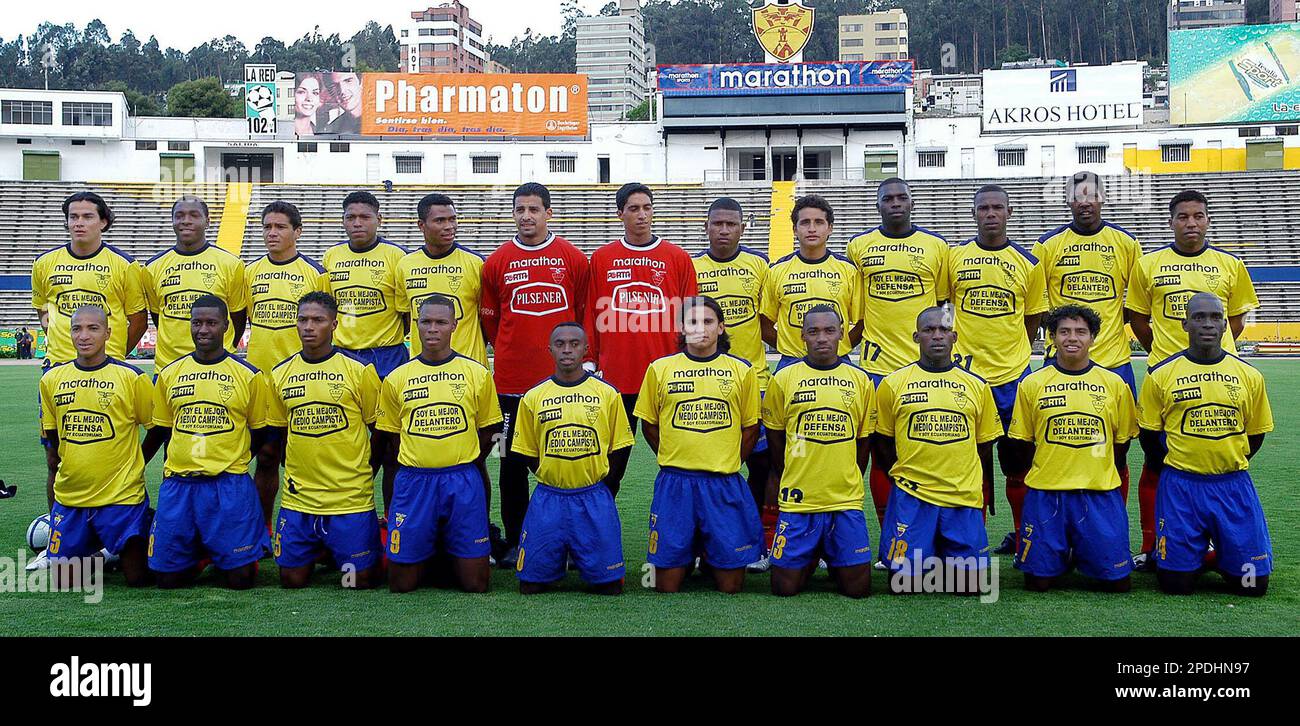 Ecuador's soccer team pose for a team group, rear row from left to ...