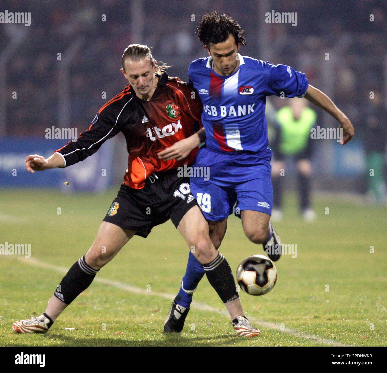 Adil Ramzi, right, of Dutch AZ Alkmaar duels for the ball with Borislav ...