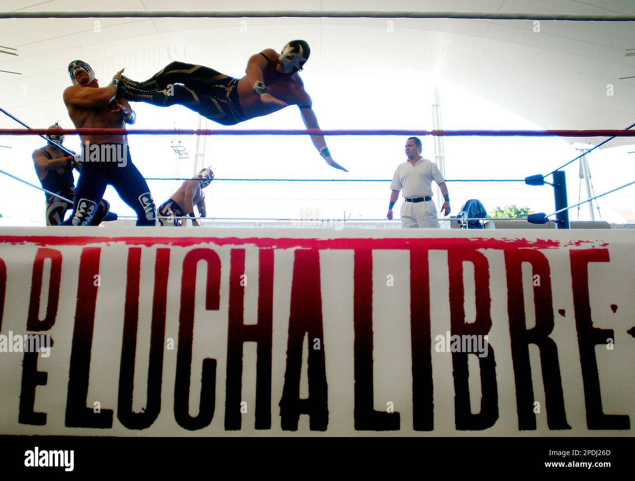 Mexicos wrestlers perform during the exhibition Wrestling at the 19th ...