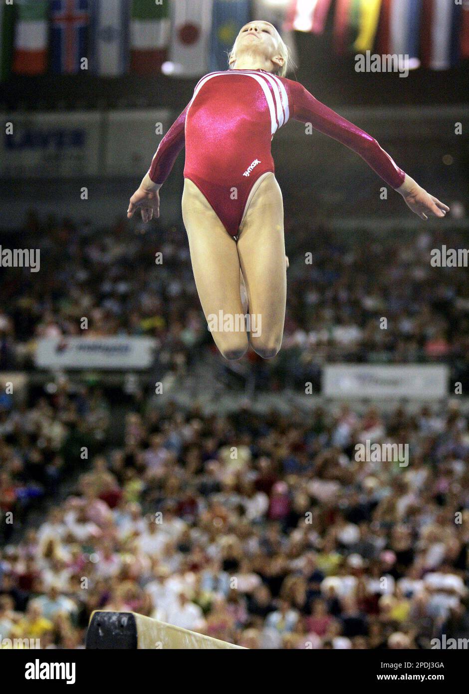 Anastasia Liukin of the United States performs her routine on the Beam ...
