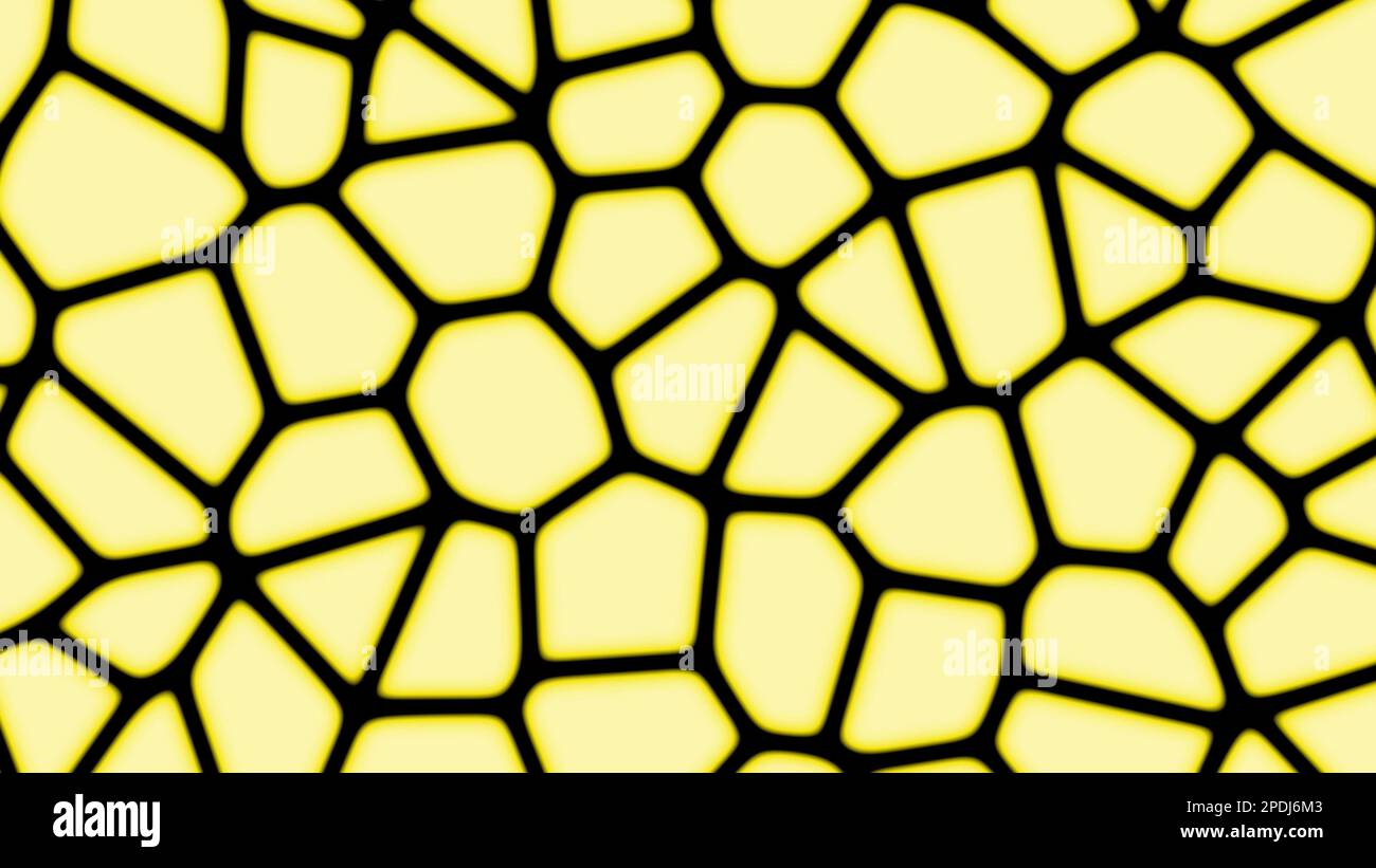 Black outline and yellow cell pattern low poly background. 2D layout ...