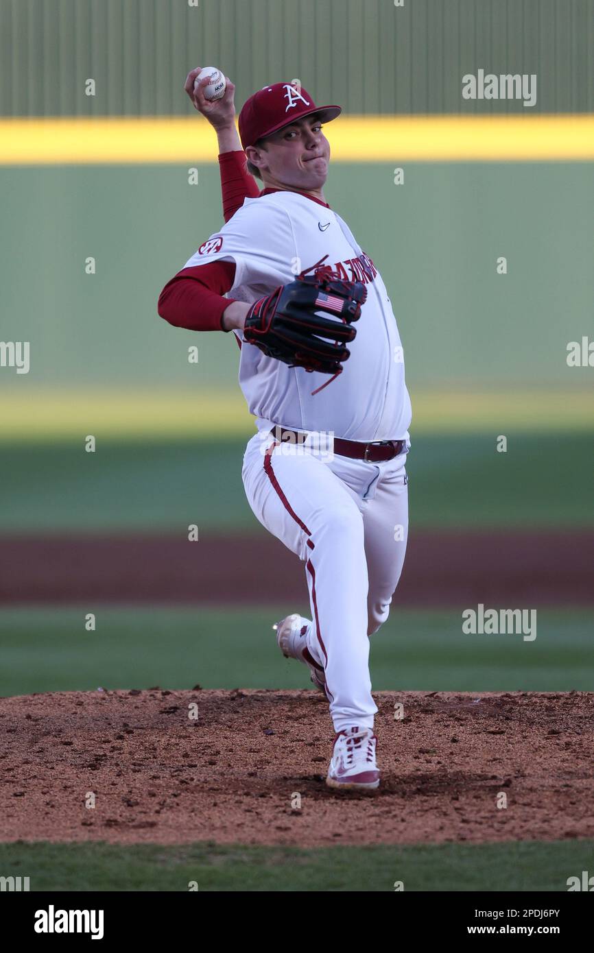 March 14, 2023: Razorback pitcher Parker Coil #36 prepares to deliver a ...