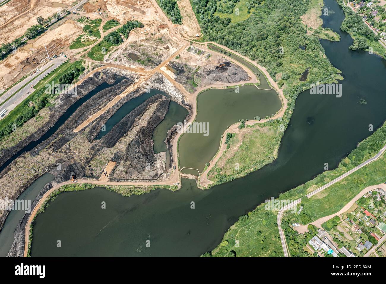 large scale land reclamation and land improvement. aerial view from ...