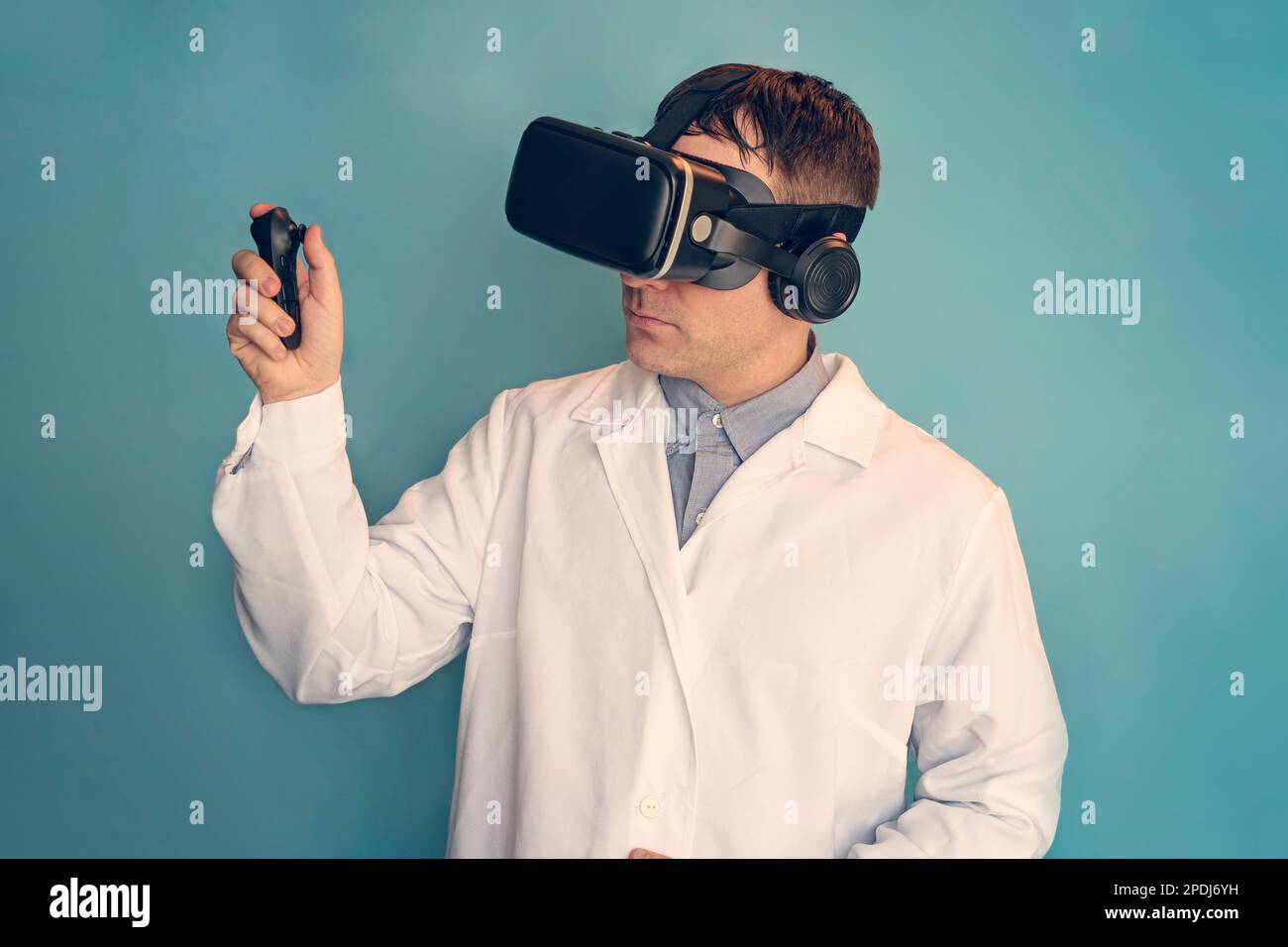 Medical doctor using virtual reality headset at his work. a doctor in a ...