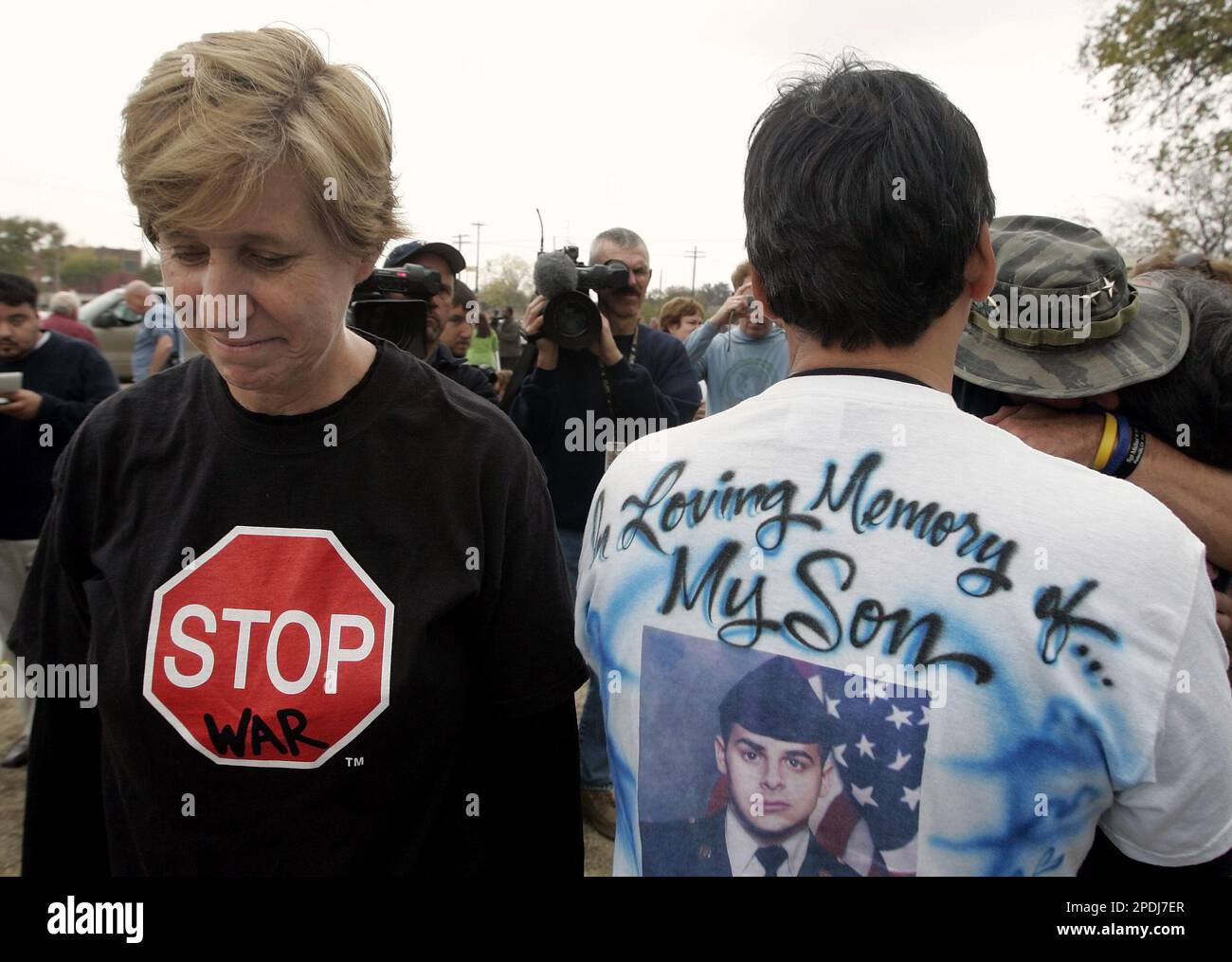 Anti-war activist Cindy Sheehan, left, leaves an event near President ...