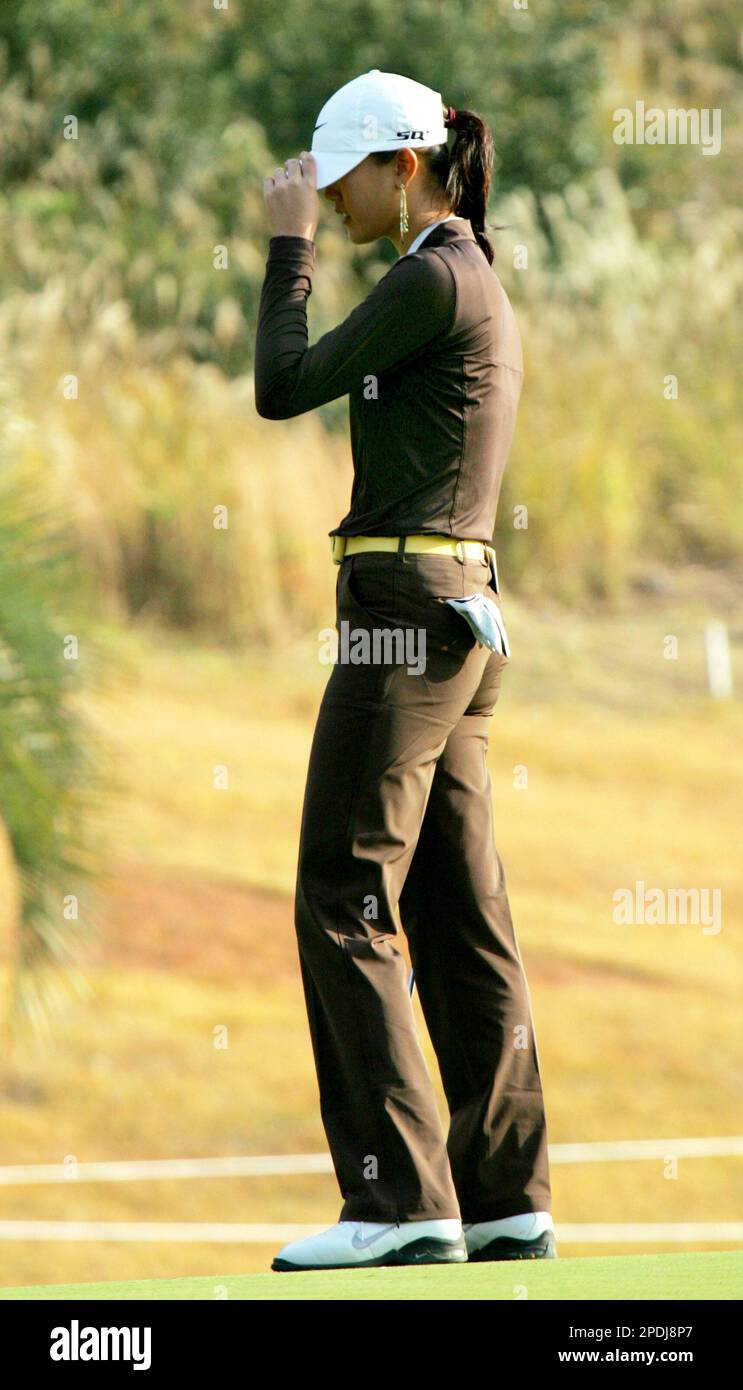 Michelle Wie dejects at the 18th hole during the second round of the ...