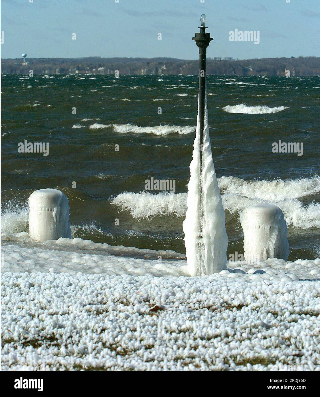 Mist from waves crashing into the breakwater at James Madison Park, in ...