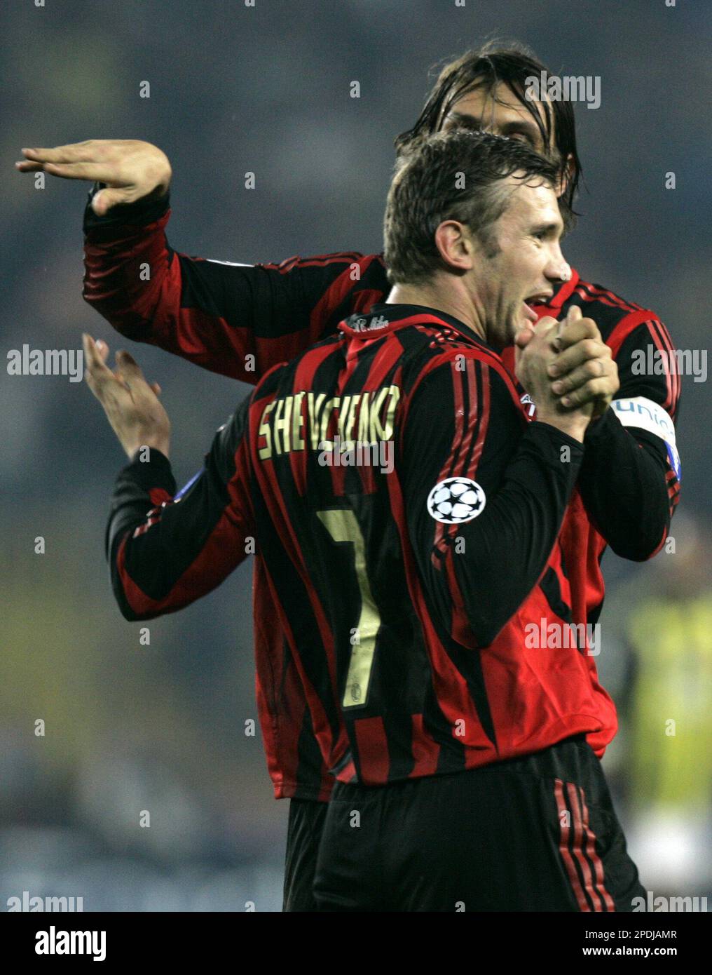 AC Milan's Andriy Shevchenko celebrates with his team captain Paolo ...