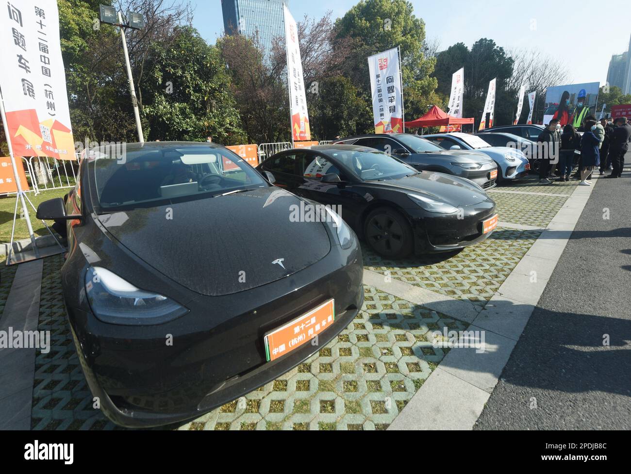 HANGZHOU, CHINA - MARCH 15, 2023 - Tesla cars with quality problems are ...