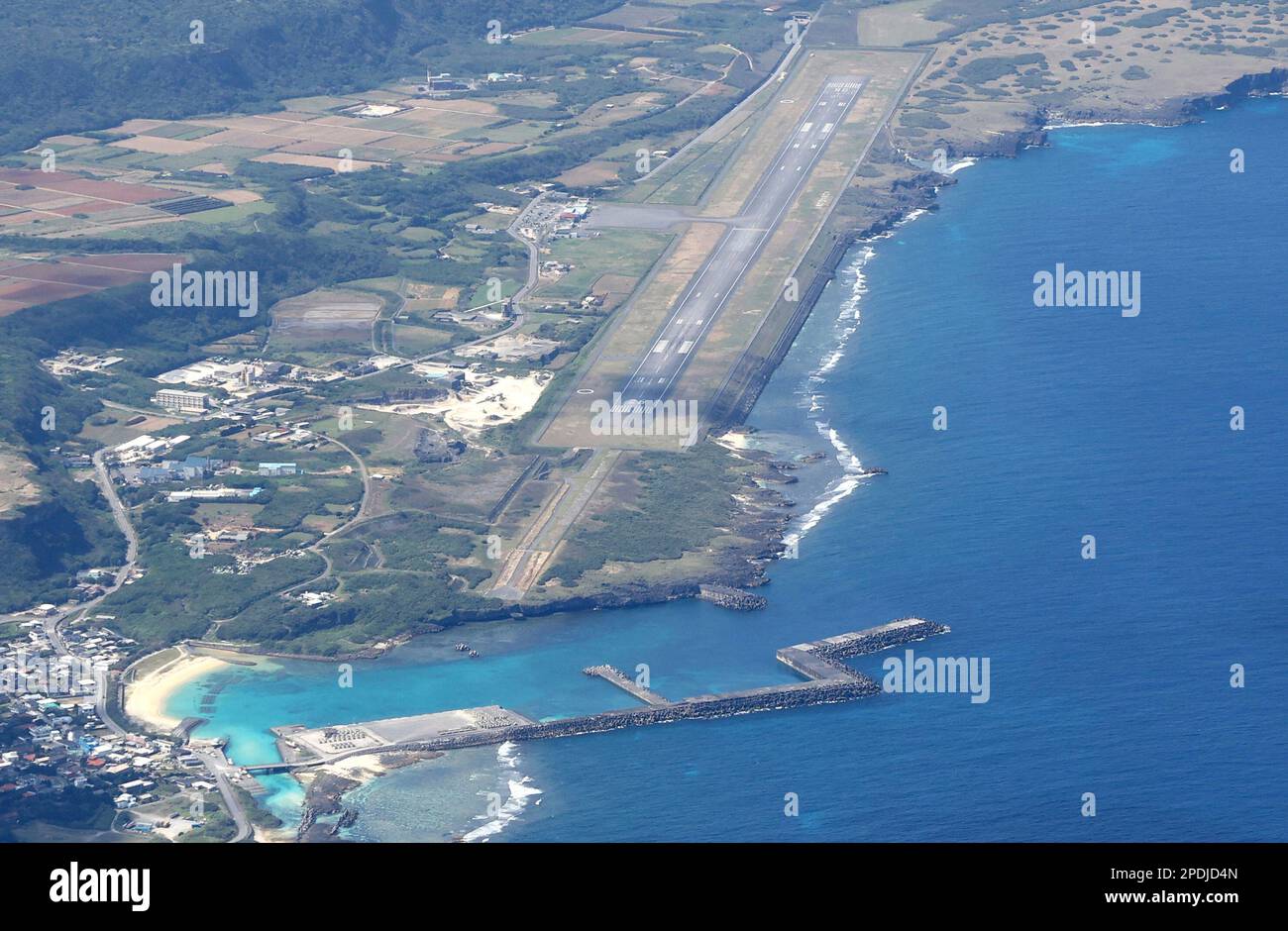 An aerial photo shows Sonai Port at Yonaguni Island in Yonaguni Town ...