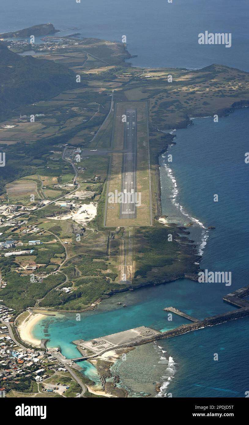 An aerial photo shows Sonai Port at Yonaguni Island in Yonaguni Town ...