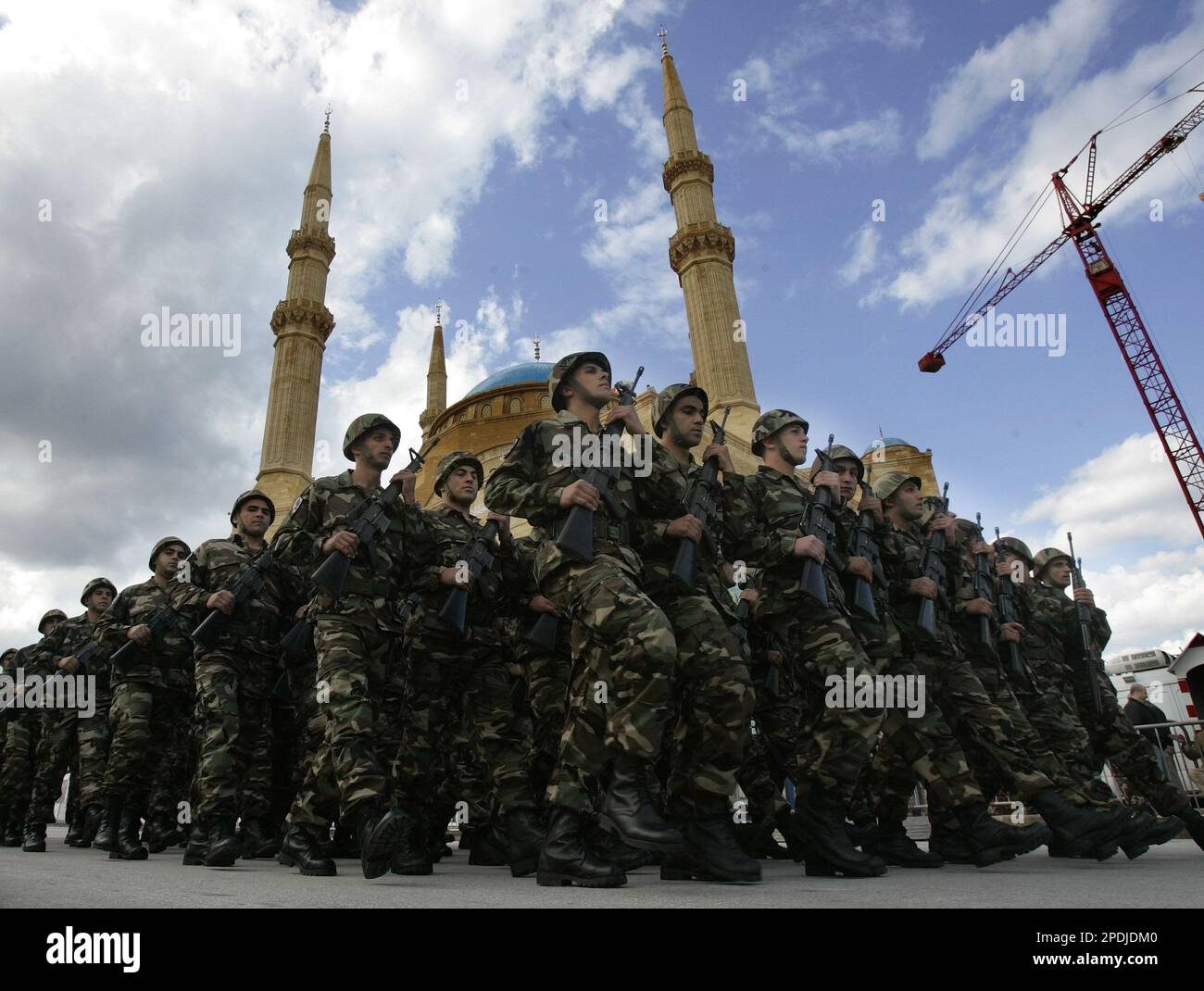 Lebanese soldiers march in front Mohammed al-Amin mosque during a ...