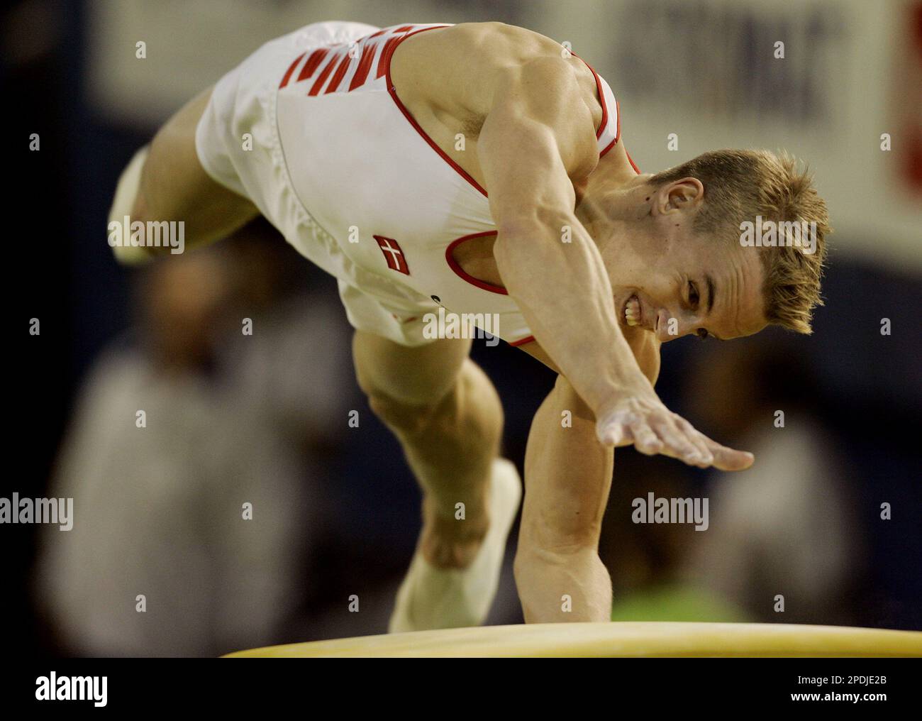 Denmark's Henrik Rasmussen in action on the vault during the opening ...