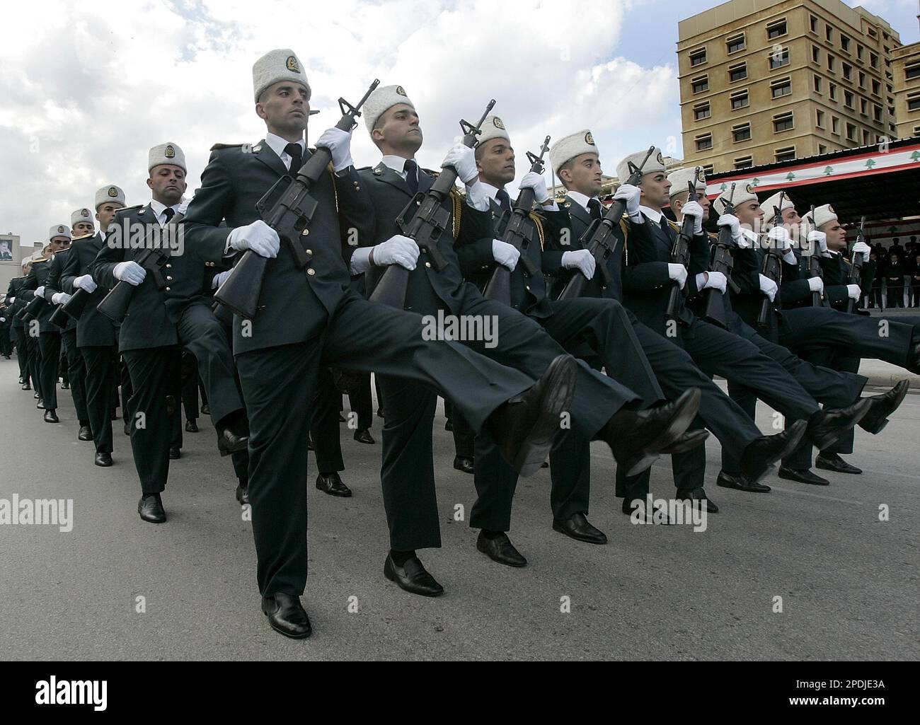 A Lebanese officer unit of the Military College, march during a ...