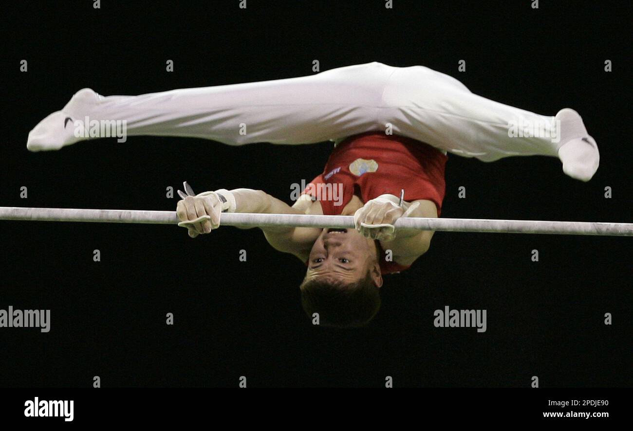 Ildar Valeev of Khazakstan competes on the high bar during the opening ...