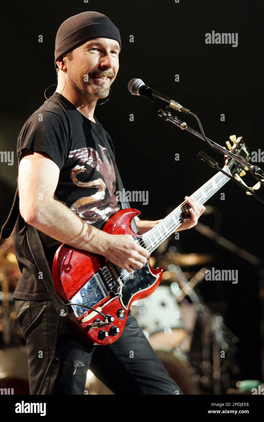 U2 guitarist The Edge performs during the Vertigo Tour at Madison ...