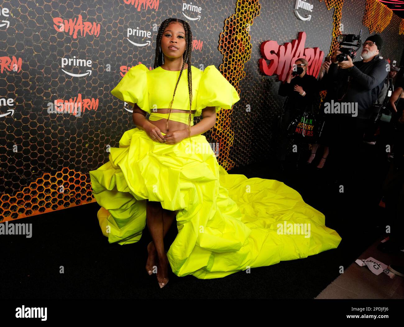 Dominique Fishback, a cast member in "Swarm," poses at the premiere of ...