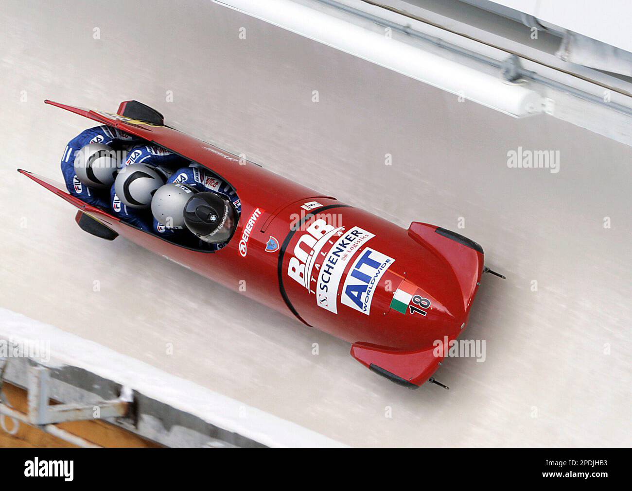 The Italy 1 bobsled piloted by Simone Bertazzo with side-pushers Luca ...