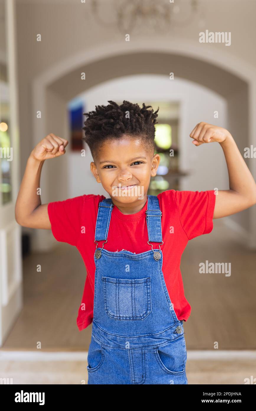 Portrait of happy african american boy looking at camera and smiling ...