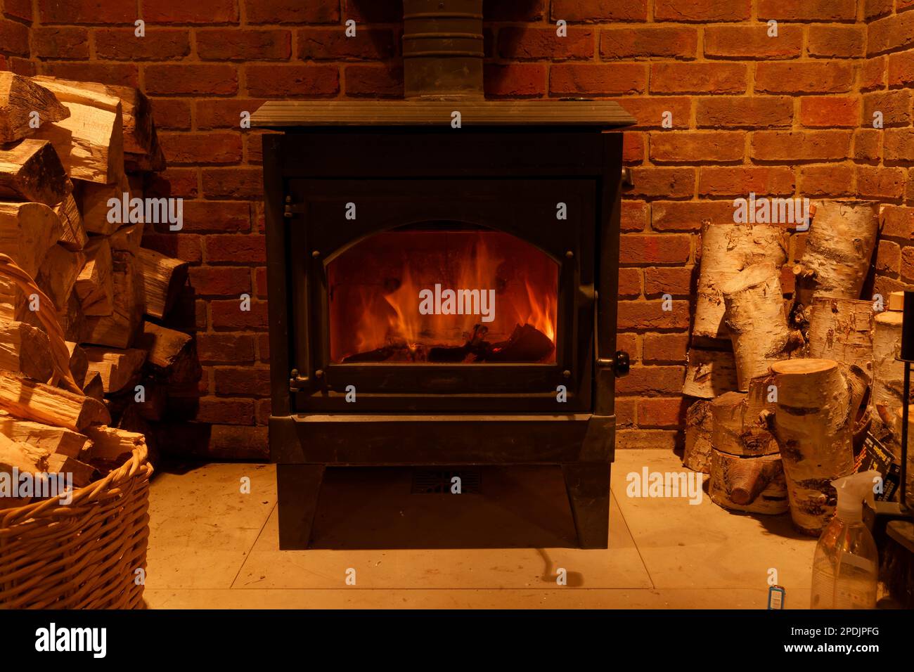 A wonderful log fire in a wood burning stove. A wonderful, warming wood ...