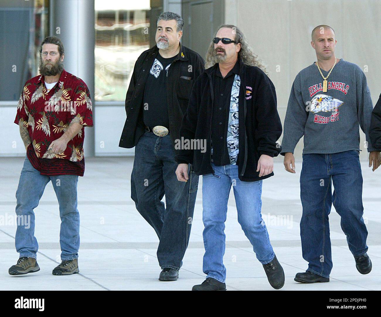 Unidentified members of Hells Angels arrive at the federal court in Las ...