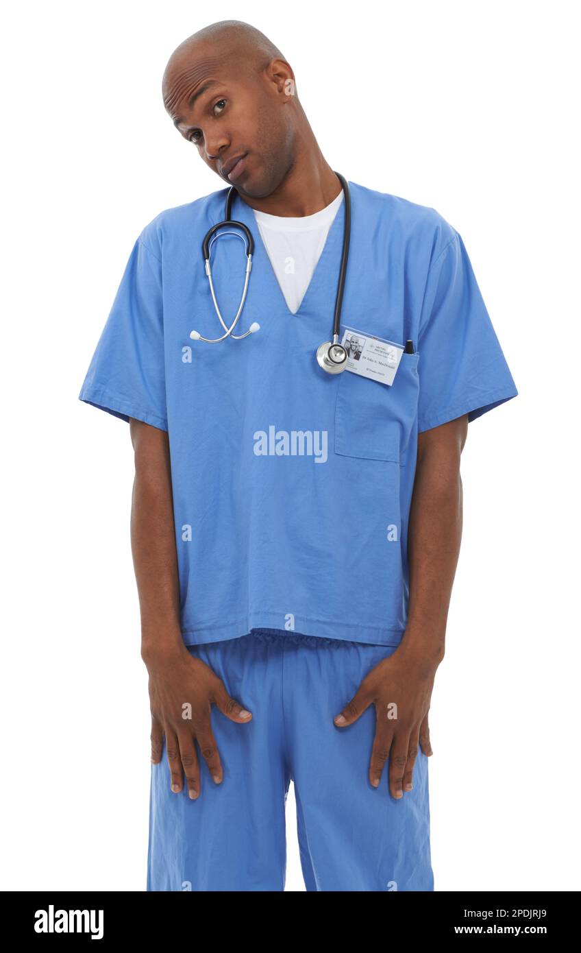 Hes a great doctor. Studio shot of a young african doctor pulling a ...