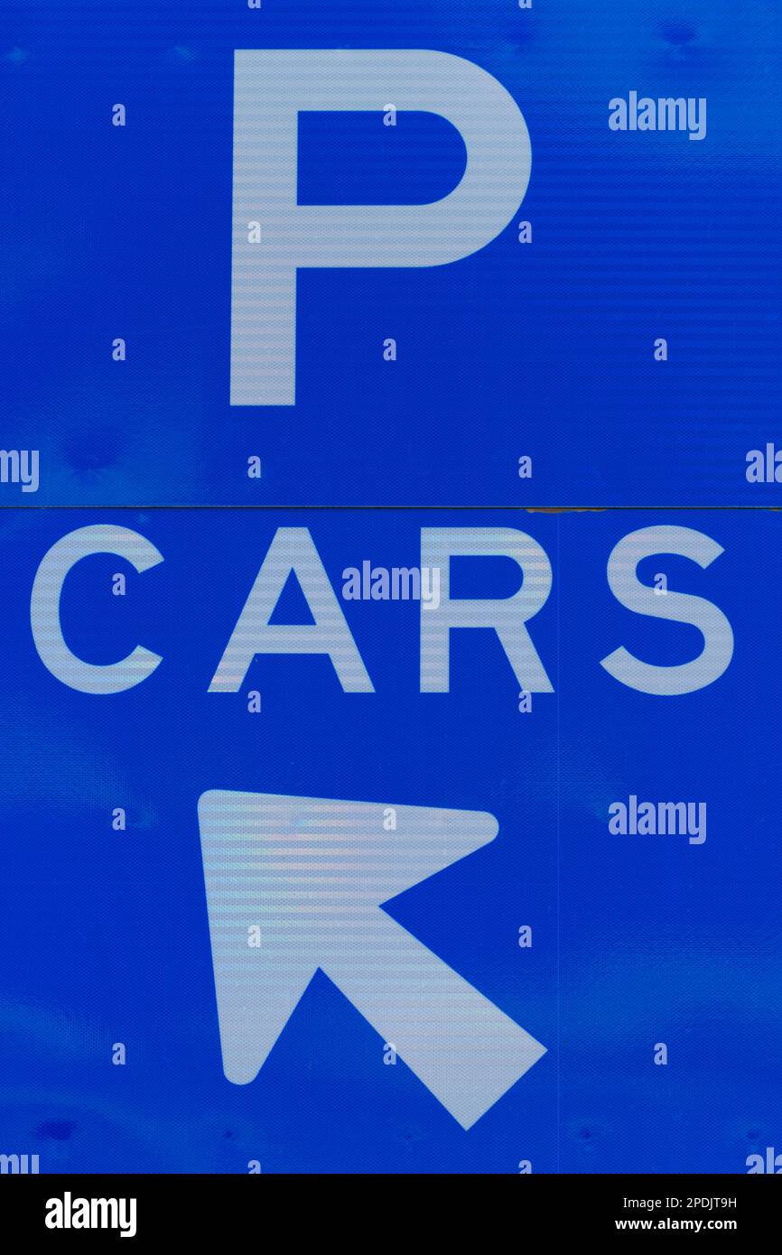 Australian car parking sign with arrow and direction on a blue ...