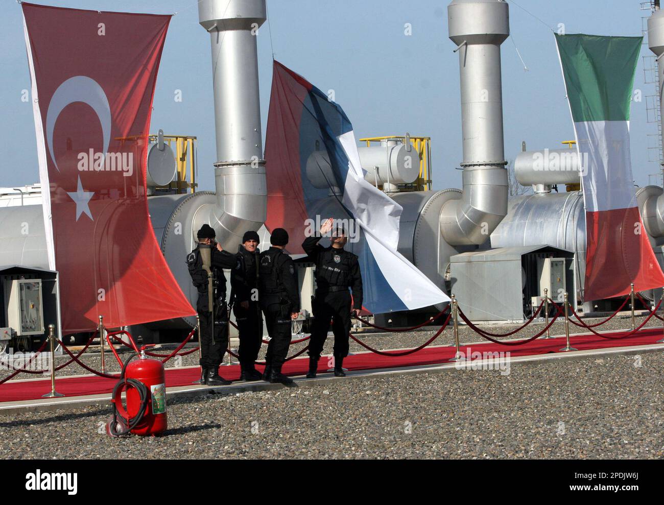 Turkish security special force members check the area at the pumping ...
