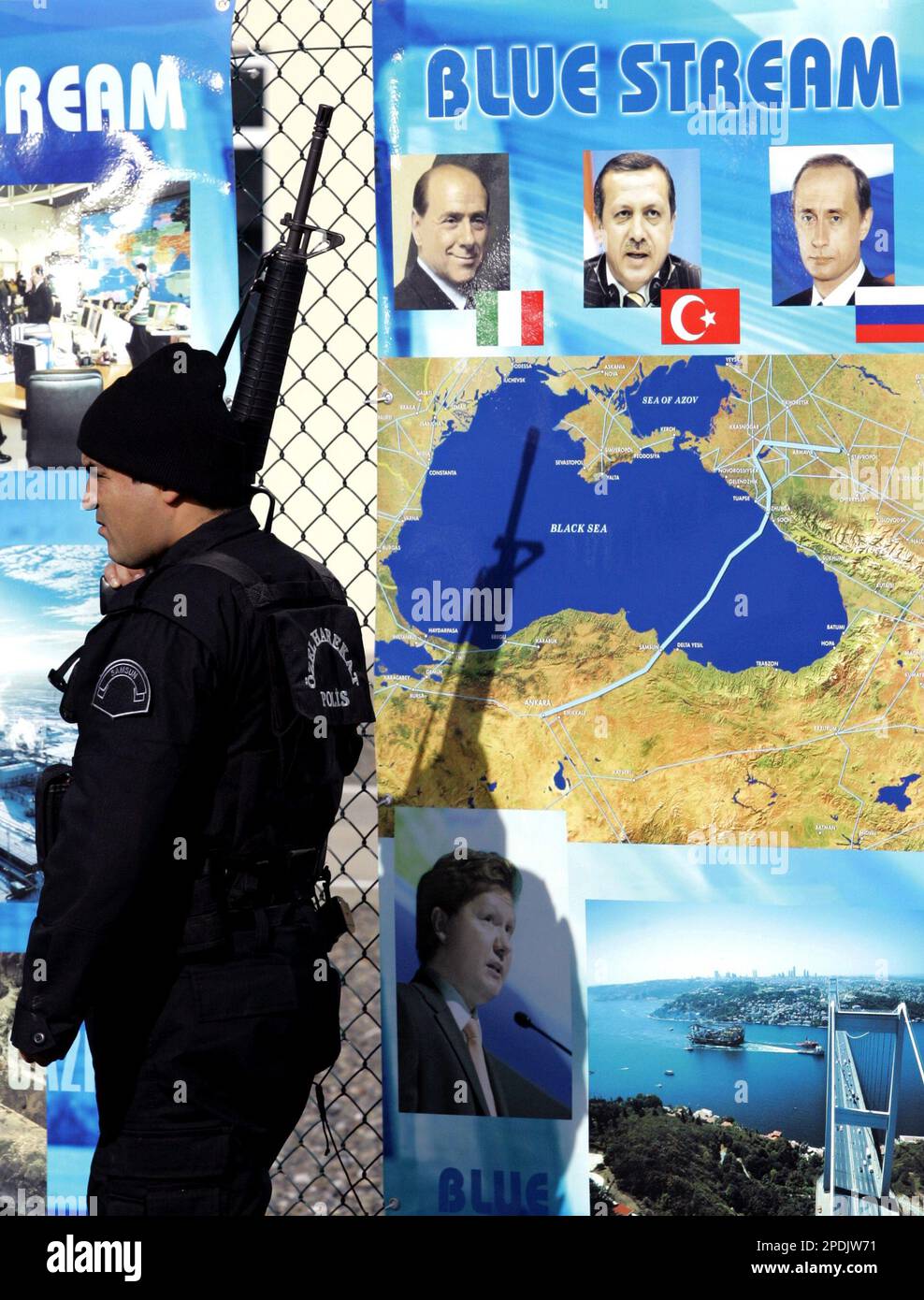 A Turkish security special force stands guard at the pumping station in ...