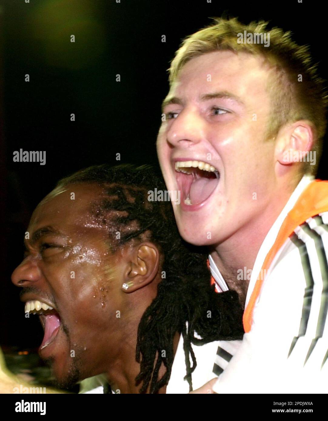 Trinidad and Tobago's Silvio Spann, left, and Chris Birchall, celebrate ...