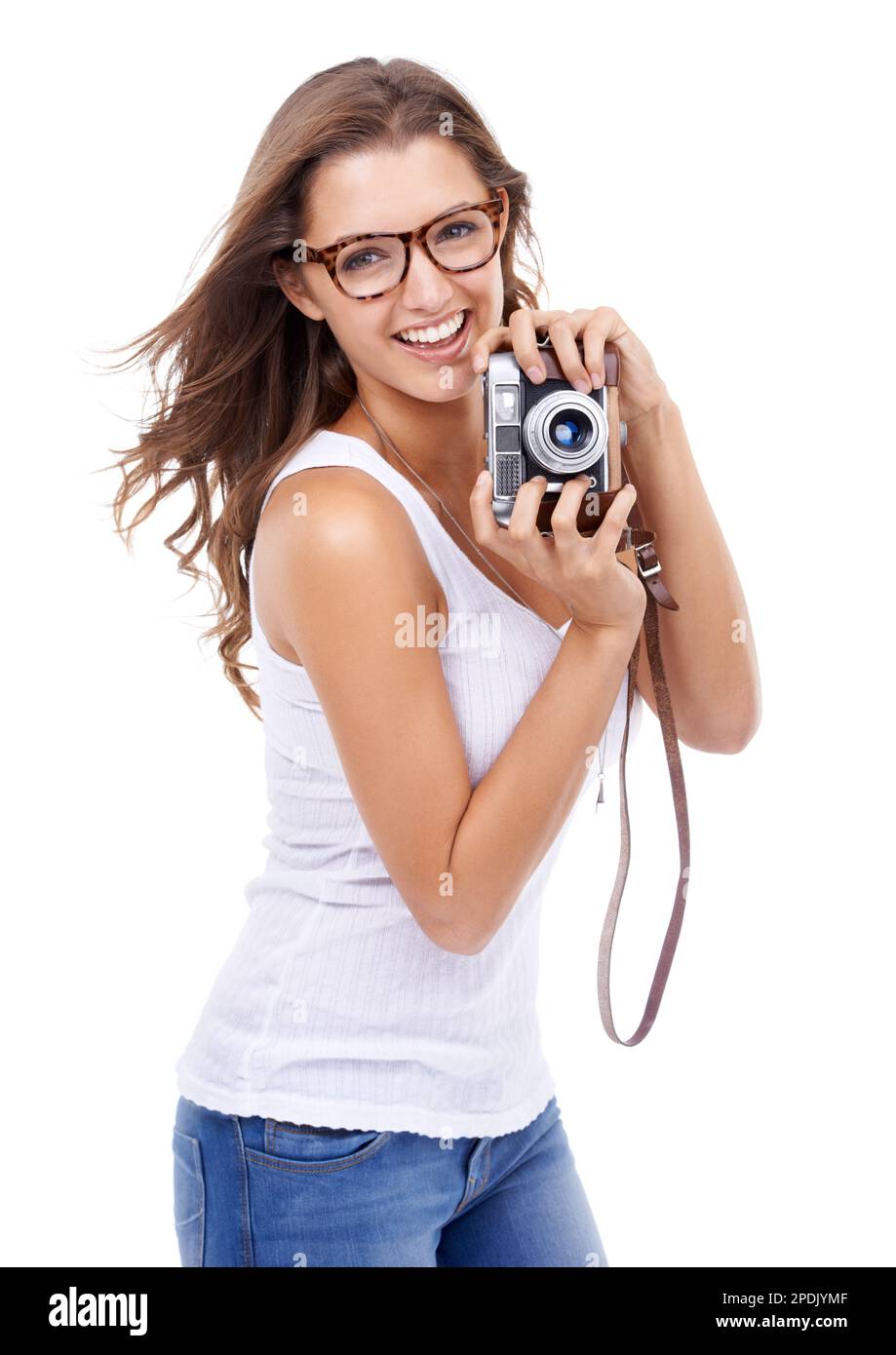 Living life through photography. Studio portrait of a young woman ...