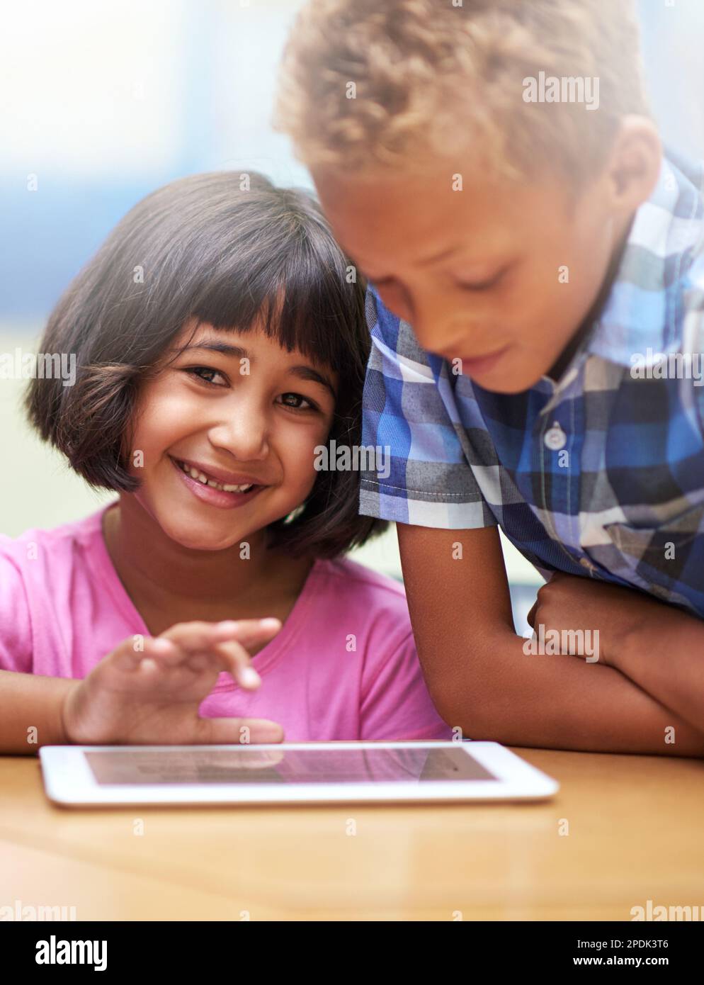Education done the wireless way. elementary school children using a ...