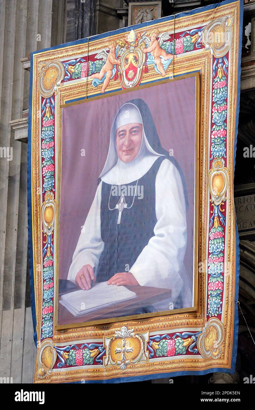 A view of the tapestry of beatified Italian nun Maria Pia Mastena at a ...